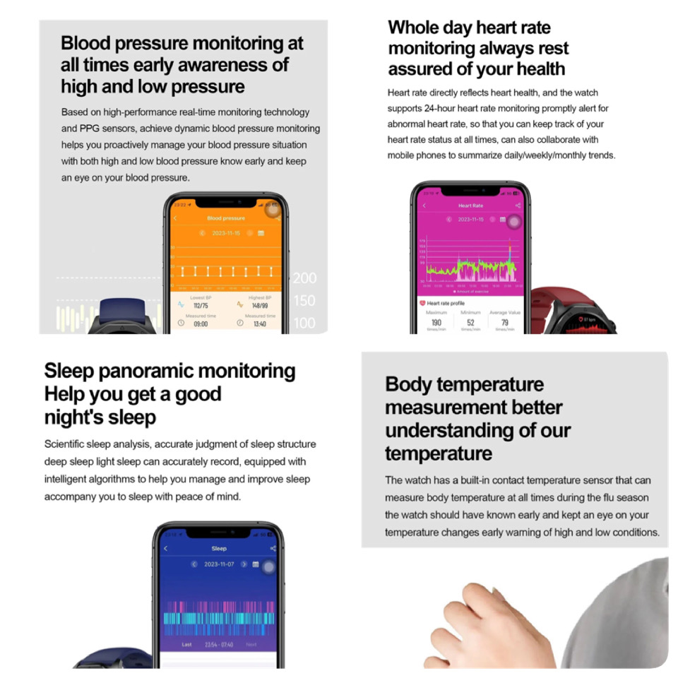 นาฬิกาอัจฉริยะ Kawa E480 วัดน้ำตาลในเลือด ECG วัดองค์ประกอบเลือด วัดมวลร่างกาย วัดอัตราการเต้น ...