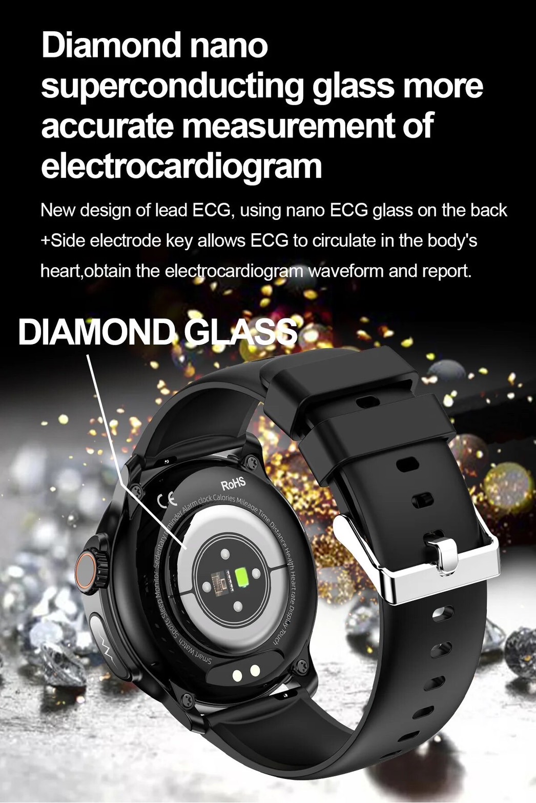 นาฬิกาอัจฉริยะ Kawa E481 วัดน้ำตาลในเลือด ECG วัดองค์ประกอบเลือด วัดมวลร่างกาย วัดอัตราการเต้น ...